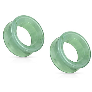 Pierced Owl - Green Aventurine Stone Double Flared Saddle Tunnels, Sold as a Pair (10mm (00GA))