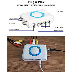 RF Modulator RCA Coaxial Adapter VHF Demodulator Converter w/Antenna (ANT) in/Out & Channel Switch for Roku Fire Stick PS3 PS4 PS5 DVD VCRs Cable Box AV Composite Video to Analog NTSC Coax Old TV