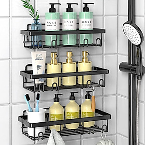 Infinite Shower Caddy, Bathroom Organizers and storage, Black Shower Shelves for bathroom accessories Shower organizer bathroom shelves Stainless Steel Wall Rack Baskets Adhesives Mounted(5 PCS)