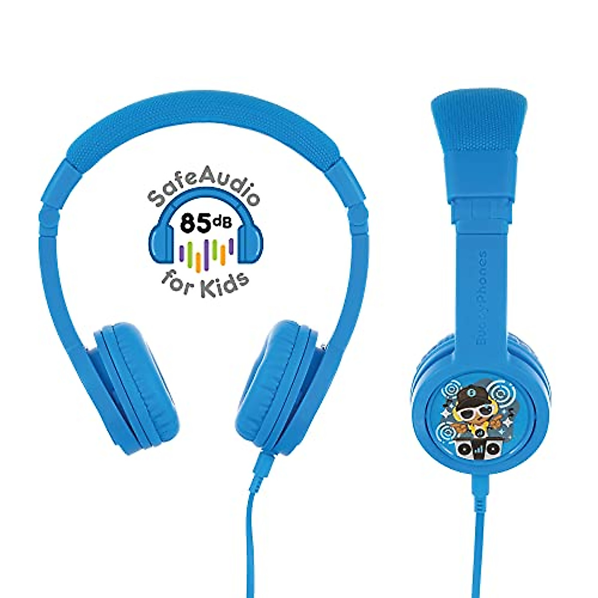 ONANOFF BuddyPhones Explore+, Volume-Limiting Kids Headphones, Foldable and Durable, Built-in Audio Sharing Cable with in-Line Mic, Best for Kindle, iPad, iPhone and Android Devices, Cool Blue