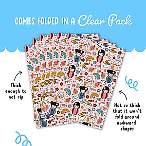 CENTRAL 23 Girls Wrapping Paper Birthday - 6 Sheets of Pink Gift Wrap - Cute Japanese Character - For Women Friends Her - Sushi Ramen - Comes with Fun Stickers