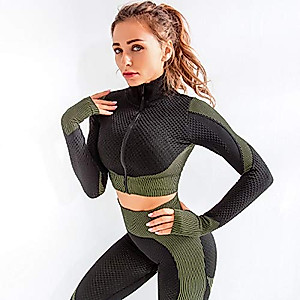 OLCHEE Women's 2 Piece Tracksuit Workout Set - Leggings and Crop Top Green XL