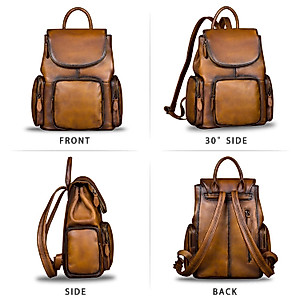 IVTG Genuine Leather Backpack for Women Vintage Real Leather Rucksack Fashion Knapsack Purse Daypack Bag High Capacity (Brown)