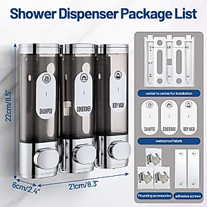 Shampoo and Conditioner Dispenser,Lanrritoire Shampoo Dispenser for Shower no Drill Wall-Mounted,Shampoo and Body wash Dispenser for Bathroom,Shower soap Dispenser Wall Mounted,3 * 300ml