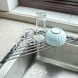 Annaklin Triangle Roll Up Dish Drying Rack for Sink Corner 1-Pack, Stainless Steel Foldable Mini Corner Sink Drying Rack for Small Spaces, Over The Sink Corner Dish Drainer, Black