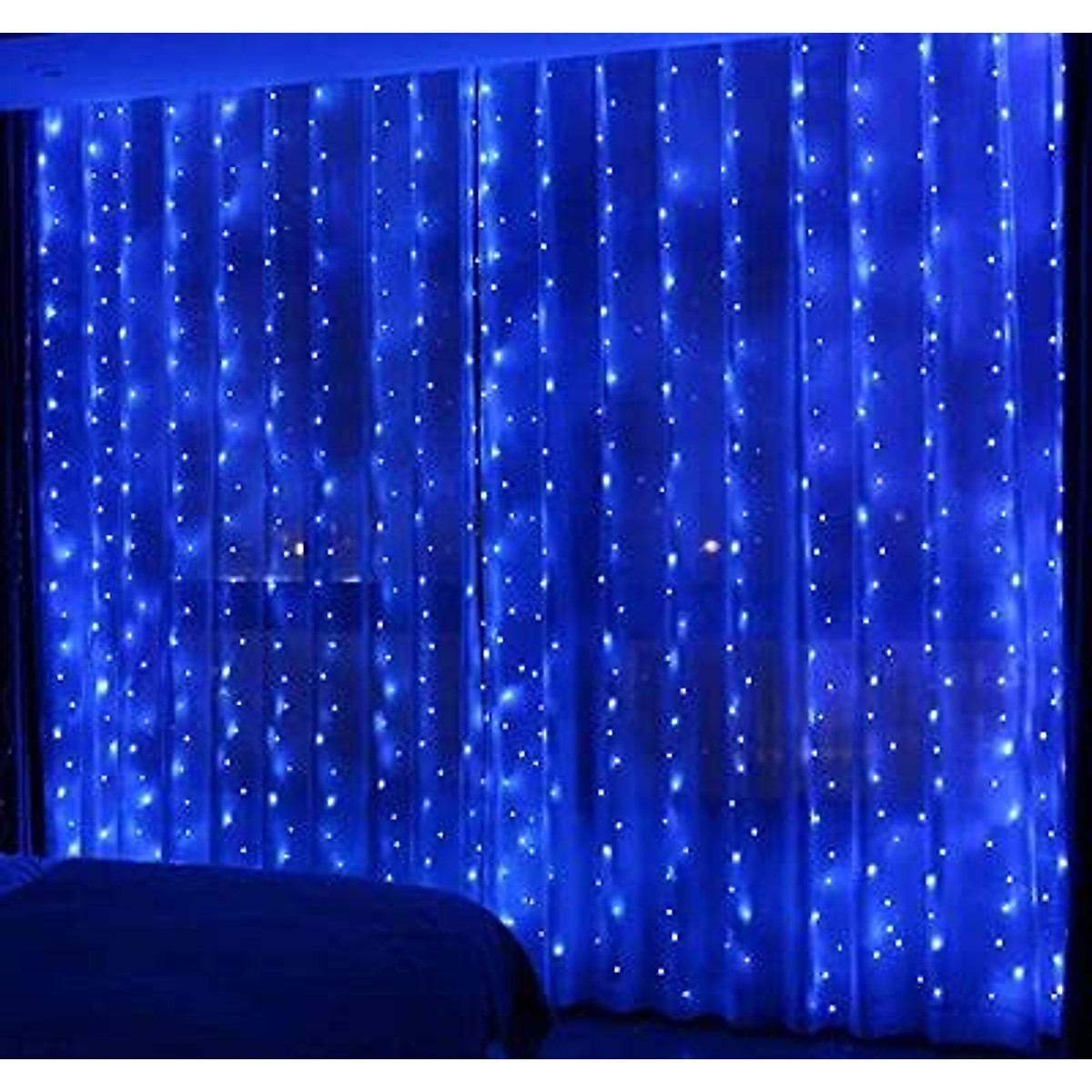 JMTGNSEP Curtain Light with 8 Modes Control Decoration for Window Home Patio Garden Christmas Indoor Outdoor Decoration, USB Operated, IP64WATERPROOF (Blue)