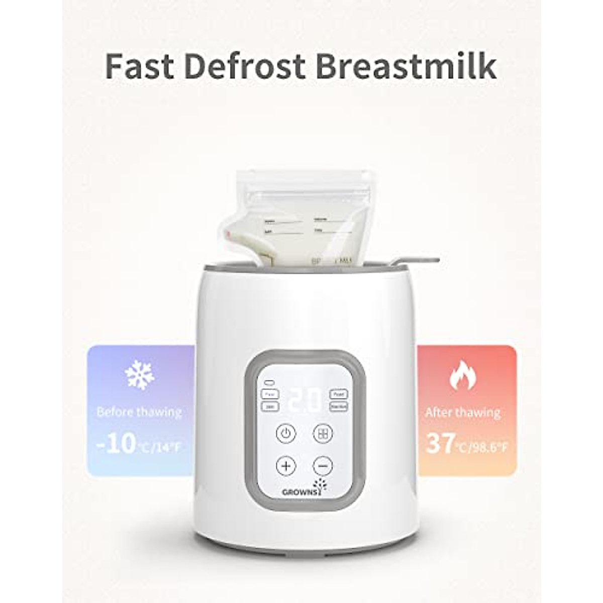 Bottle Warmer, GROWNSY 8-in-1 Fast Baby Milk Warmer with Timer for Breastmilk or Formula, Accurate Temperature Control, with Defrost, Sterili-zing, Keep, Heat Baby Food Jars Function
