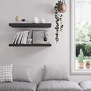 JPND Floating Shelf, Set of 3 Wall Shelf, 36 in W x 12.75 in D x 2 in H Wooden Floating Wall Shelf with Invisible Brackets for Living Room/Bedroom/Bathroom/Kitchen Storage and Decor, Black
