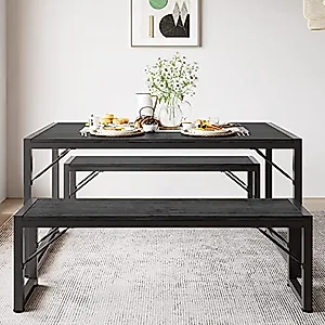 Gizoon 45.5" Dining Table Set for 4, Kitchen Table Set with 2 Benches, Dining Room Table Set with Metal Frame & MDF Board, Space-Saving Dinette for Kitchen, Dining Room -Black