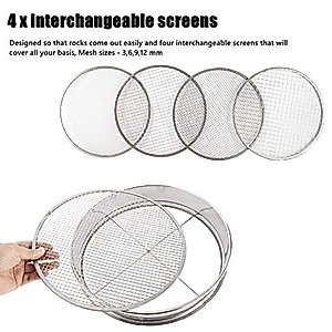YaeCCC Garden Potting Mesh Sieve Sifting Pan - Stainless Steel Riddle - Mix Soil Filter - with 4 Interchangeable Mesh Sizes (Approx 1/8", 1/4", 3/8", and 1/2")