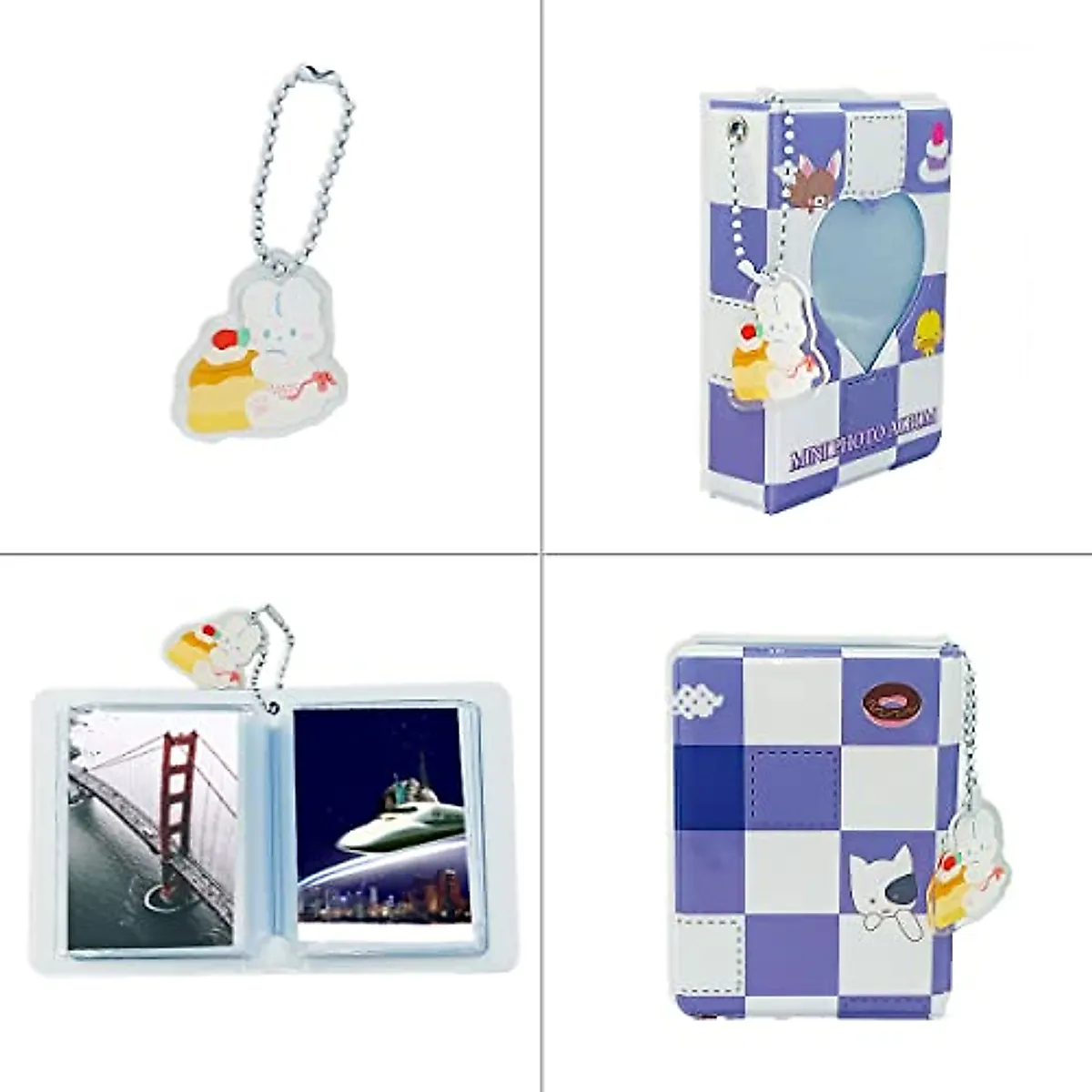 3 inch Mini Photo Album, Kpop Photocard Binder Photocard Holder Book Collect Book Butterfly Love Heart Hollow Photocard ID Holder with Cute Pendant 40Pockets (3inch purple duck)