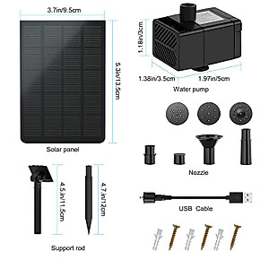 LEDBOKLI Solar Water Fountain Pump with Solar Panel and USB Powered, Solar Water Fountain Pond Pump Kit, Solar Powered Fountain USB Water Pump Solar Submersible Pump for Bird Bath Garden Backyard Pool