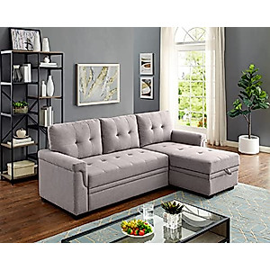 Oadeer Home 86" Reversible Sleeper Sofa with Chaise Storage Sectional, Light Gray