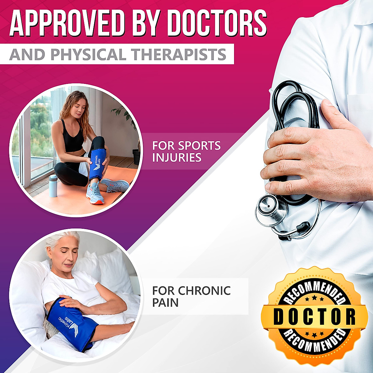 Kinetic Labs Reusable Ice Pack for Injuries - Ice Pack for Back Pain Relief (11x14.5) - HSA FSA Eligible - Large Ice Pack for Back, Knee, Shoulder, Hip