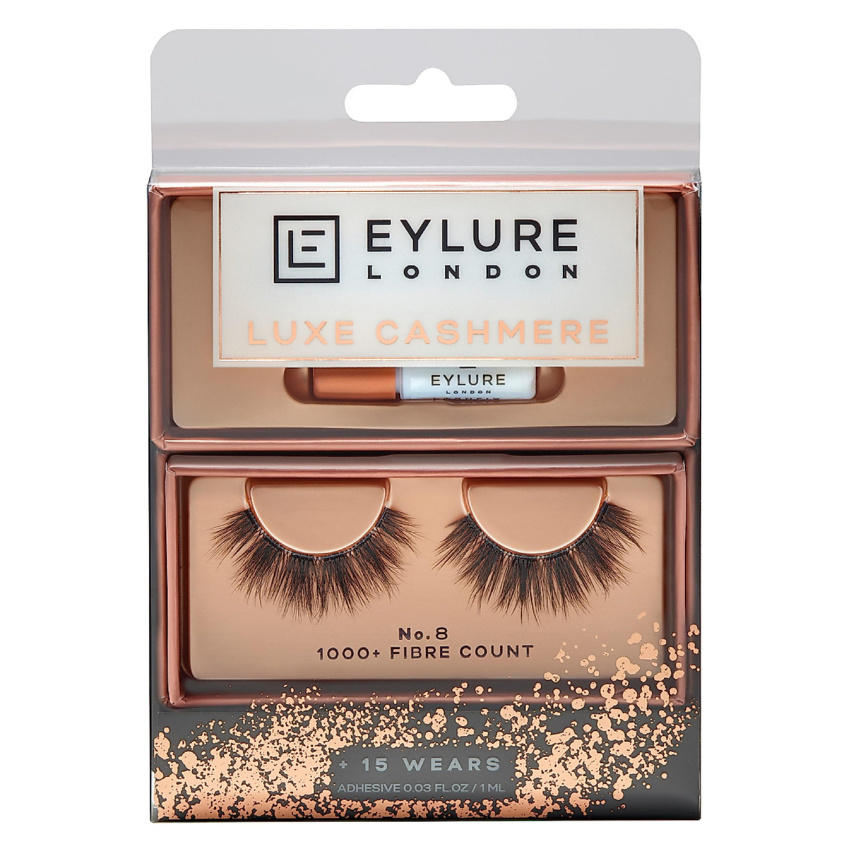 Eylure False Lashes, Luxe Cashmere No. 8 with Adhesive Included, 1 Pair,Black