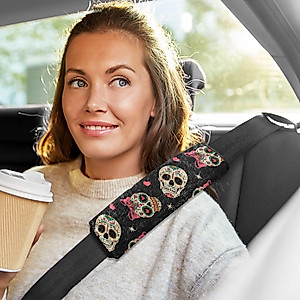 Sugar Skulls Seat Belt Covers for Baby Kid's Car Seat Strap Shoulder Seatbelt Covers 2 Pack Super Soft Car Seat Neck Cover for Boys Girls Adults Babies 6.5 in