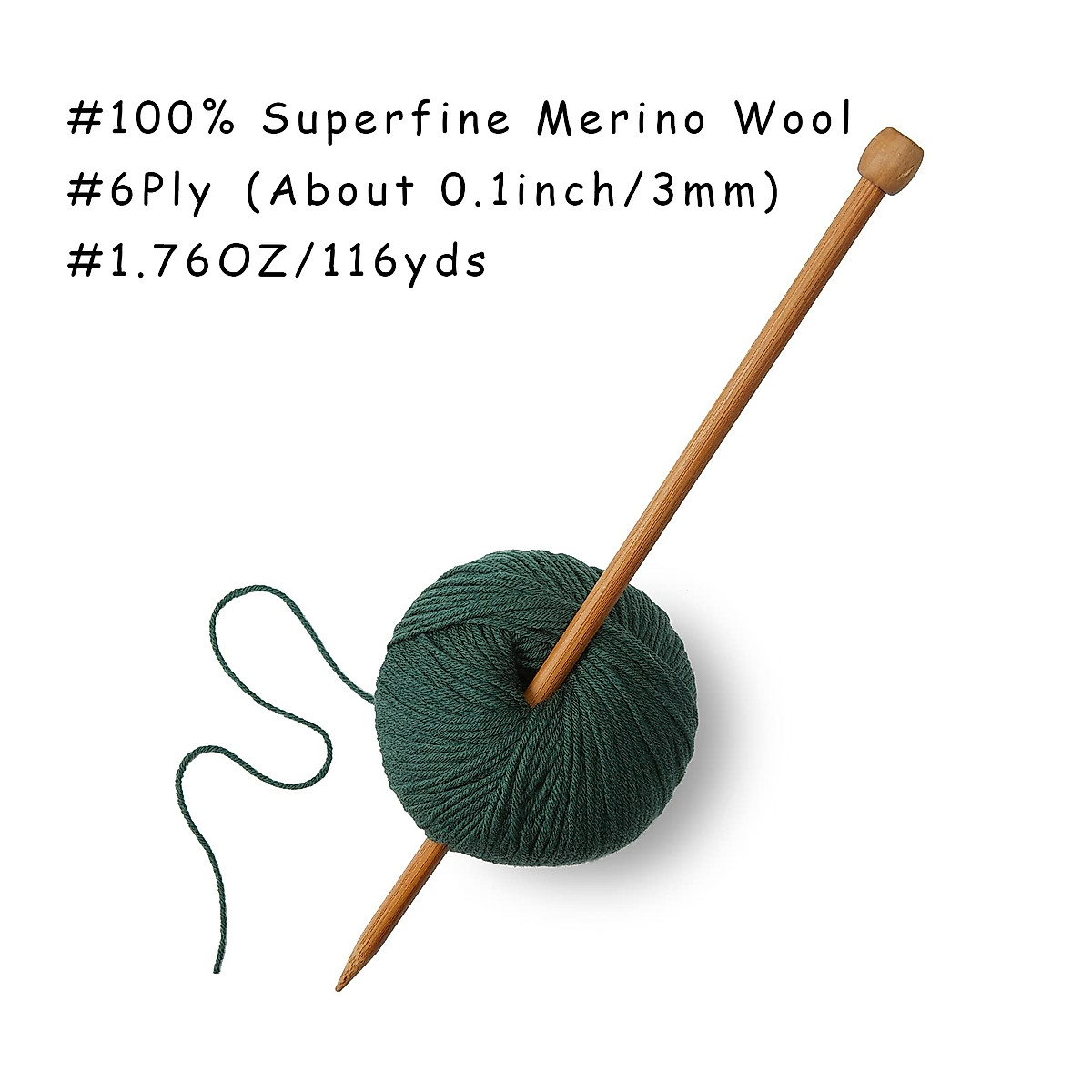 GISIMO 100% Merino Wool Yarn, 6-Ply Luxurious and Soft Yarn for Hand Knitting & Crocheting, 1.76 OZ/50g, 127 yds/116 meters (green, 1 ball)