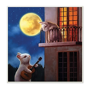 Stupell Industries Rabbit Serenading Bunny on Balcony Night Sky, Designed by Lucia Heffernan Wall Plaque, 12 x 12, Brown