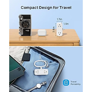 TROND Flat Plug Power Strip, 5Ft Ultra Thin Extension Cord, Travel Power Strip with 4 USB Charger (1USB C), 4 AC Outlets, No Surge Protector for Travel, Cruise Ship, Dorm Room Essentials, White