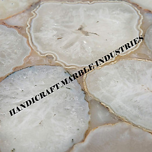 White Agate Round Table With Stand, Agate Stone Table With Stand, Round White Agate Side Table 12" Inch