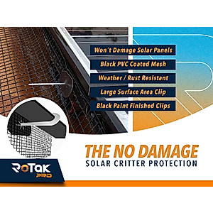 Rotak Critter Guard PRO | 8in x 100ft Solar Panel Bird Prevention Roll Kit with 100 Fastener Clips | Heavy Duty Galvanized Black PVC Coated ½ inch Wire Roll Mesh (8" PRO + 100 Clips)