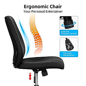 Okeysen Armless Office Desk Chair - Ergonomic Small Task Studio Chairs, Fabric Swivel Computer Home Office Chair Without Arms. (Black)