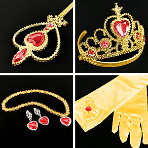 MISS FANTASY Princess Dress Up Accessories,Cosplay Accessories for Kids Girls, Princess Dressed up Crown,Wand,Gloves,Necklace,Earrings,Bracelet Gift Sets for Little Girls Halloween Party Cosplay Set