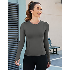 Loovoo Women Workout Tops Women's Long Sleeve Running Shirts with Thumbholes Stretch Breathable Athletic Base Layer T-Shirt