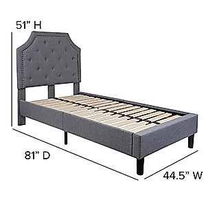Flash Furniture Brighton Twin Size Tufted Upholstered Platform Bed in Light Gray Fabric