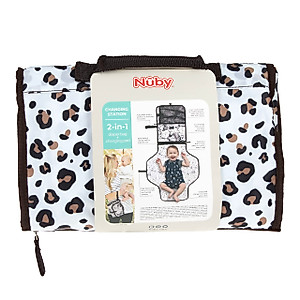 Nuby Portable Baby Changing Pad Station, Quick Wipe Clean Changing Mat with Built-in Pillow, Leopard Print