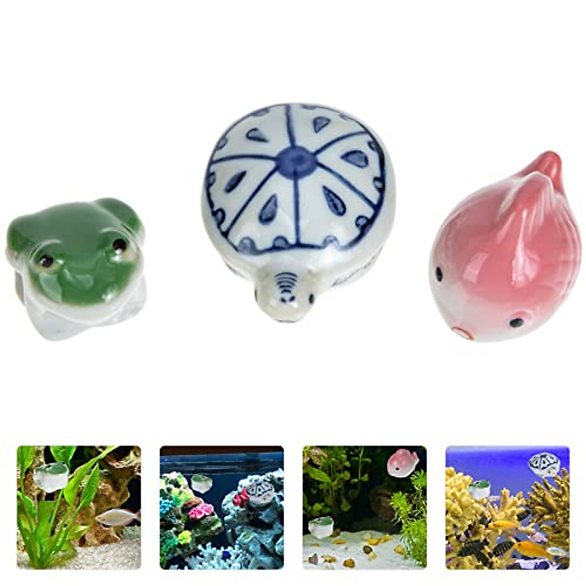MAGICLULU 3Pcs Ceramic Animal Figurines Fish Frog Turtle Aquarium Floating Decorations Realistic Artificial Fishes Fish Tank Decorations Ornaments