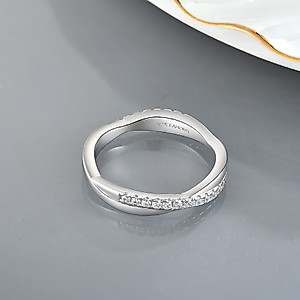 Fahonie 925 Sterling Silver X Cross Ring 5A Cubic Zirconia CZ Wedding Band for Women(Size8)