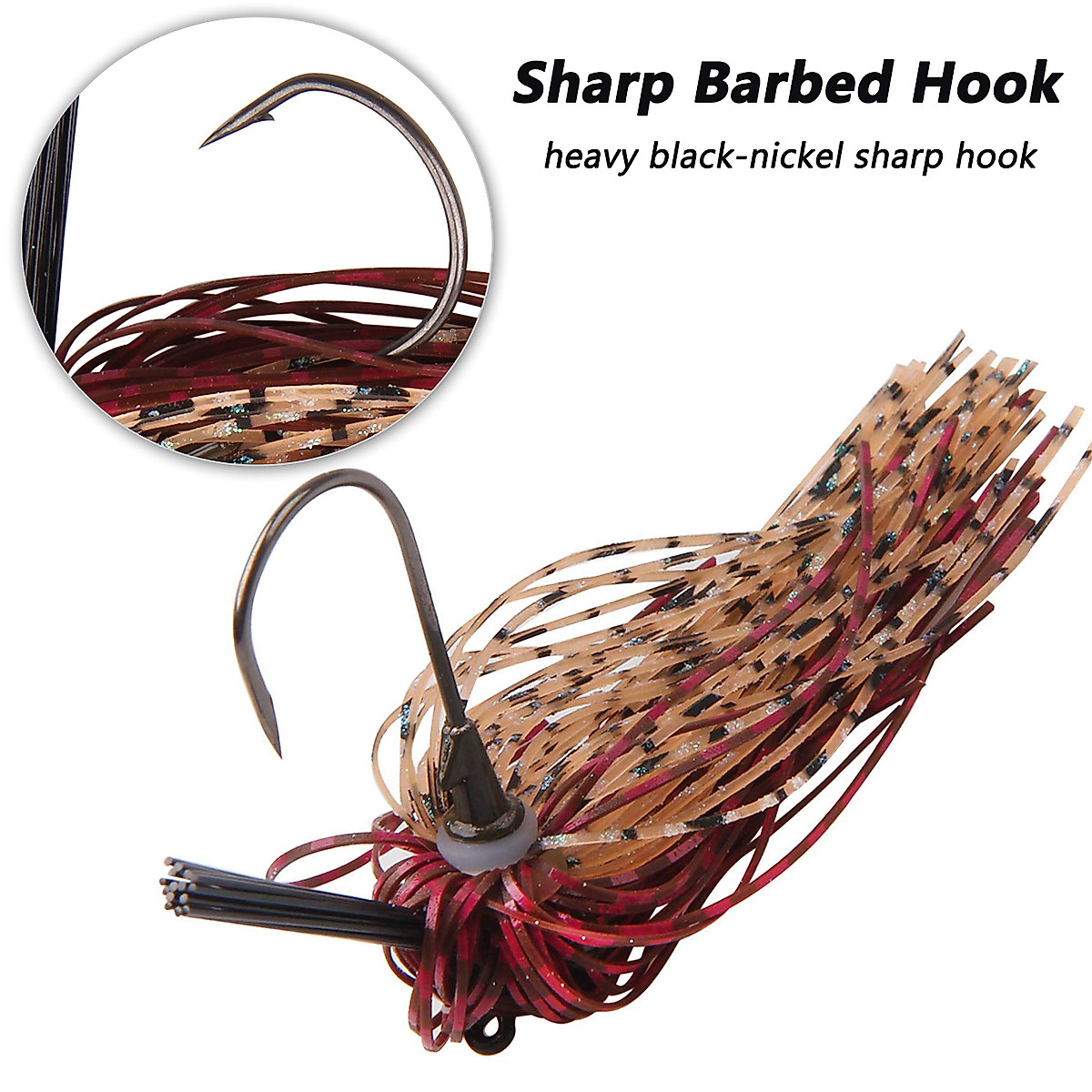 Bass Football Jigs Set-6pcs Weedless Jig Swim Jigs for Bass Fishing Jig Head Silicone Skirts Weedguard System Fishing Lure Kit 1/4oz,3/8oz