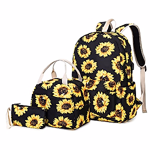 Sunflower Backpack Set for Teen Girls Bookbag School backpack Set with Lunch Bag and Pencil Bag 3 in 1