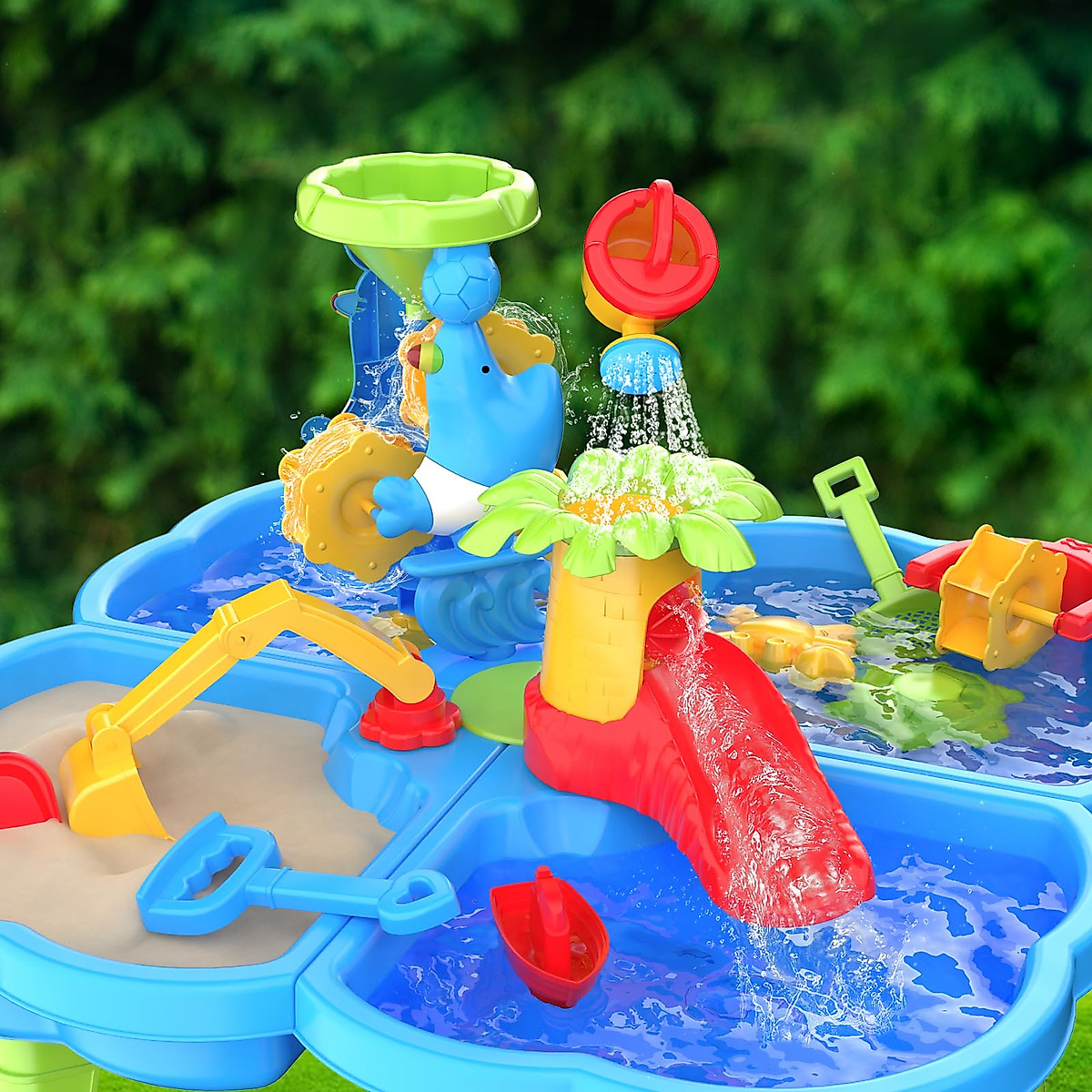 ConeWhale Sand Water Table, 4 in 1 Kids Table Activity Sensory Play Table Beach Sand Water Toy for Outdoor Backyard for Toddlers Age 3-5