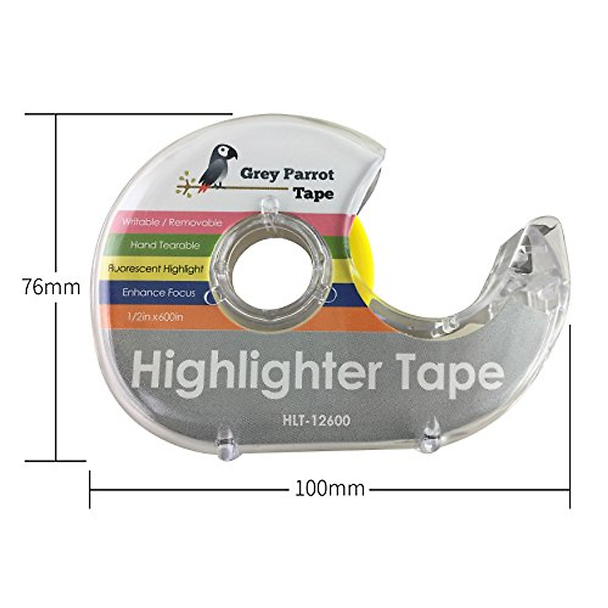 GreyParrot Tape Fluorescent Neon Highlighter Tape Removable, (3 Pack All Yellow), 1/2in x 600in Per Roll, Office/Craft Tape