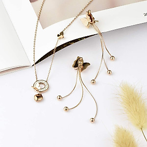 EVEVIC Stainless Steel Butterfly Necklace Earrings Set for Women 14K Gold Plated Hypoallergenic Jewelry Sets (Style-B Rose-Goldtone)