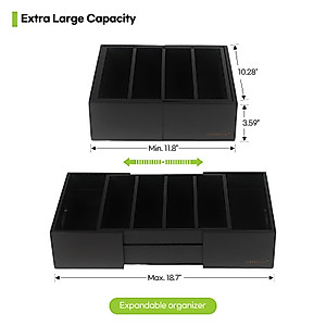 Cleanclue Expandable Kitchen Cabinet Organizer for Food Storage Container Lids, Bamboo Drawer Caddy Adjustable Dividers, Box for Kitchen Storage and Organization, Lids Organizer for Cabinet (Black)