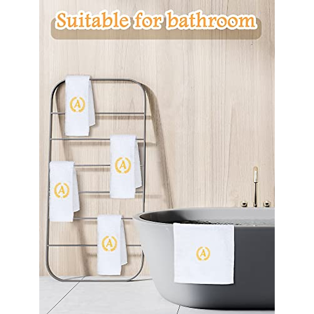 Set of 50 Monogrammed Towels Bathroom Letter a Gold Embroidered Hand Towel Decorative Monogrammed Towels Cotton Monogram Guest Napkins for Kitchen Gifts Wedding Birthday Party, 18.11 x 9.84 Inch