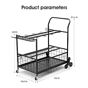 Heavy-Duty Garden Tool Organizer for Garage with 2 Stair-Climbing Wheels, Lawn & Yard Tool Storage Rack, Garage Tool Cart with Lockable Wheels, Outdoor Garden Tool Storage for Sheds