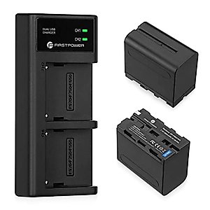 FirstPower 2 Pack NP-F970 Batteries and USB Dual Charger for Sony NP-F970 F960 F950 F930 F750 F570 F550 F530 F330 Battery and Sony Handycams, CCD-SC55 TR516 TR716 TR818 TR910 TR917