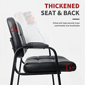 CLATINA Big & Tall 400 lbs Waiting Room Guest Chair, Leather Office Reception Chair No Wheels with Padded Arms for Elderly Home Desk Conference Room Lobby Side Salon Clinic, Black(2 Pack)