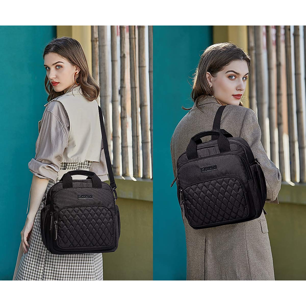 Scorlia Insulated Lunch Bag Thermal Backpack, 3 in 1 Convertible Lunch Tote with Side pockets for Women, Tall lunch Cooler Box with Drinks Holder for Girls, Kids, School, Office, Beach, Picnic, Black