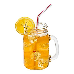 Restaurantware 16 Ounce Mason Jars With Handle 10 Dishwasher Safe Mason Jar Mugs - Scratch Resistant Lead Free Clear Glass Drinking Glass Jars For Cocktails Sodas Shakes Or Juices