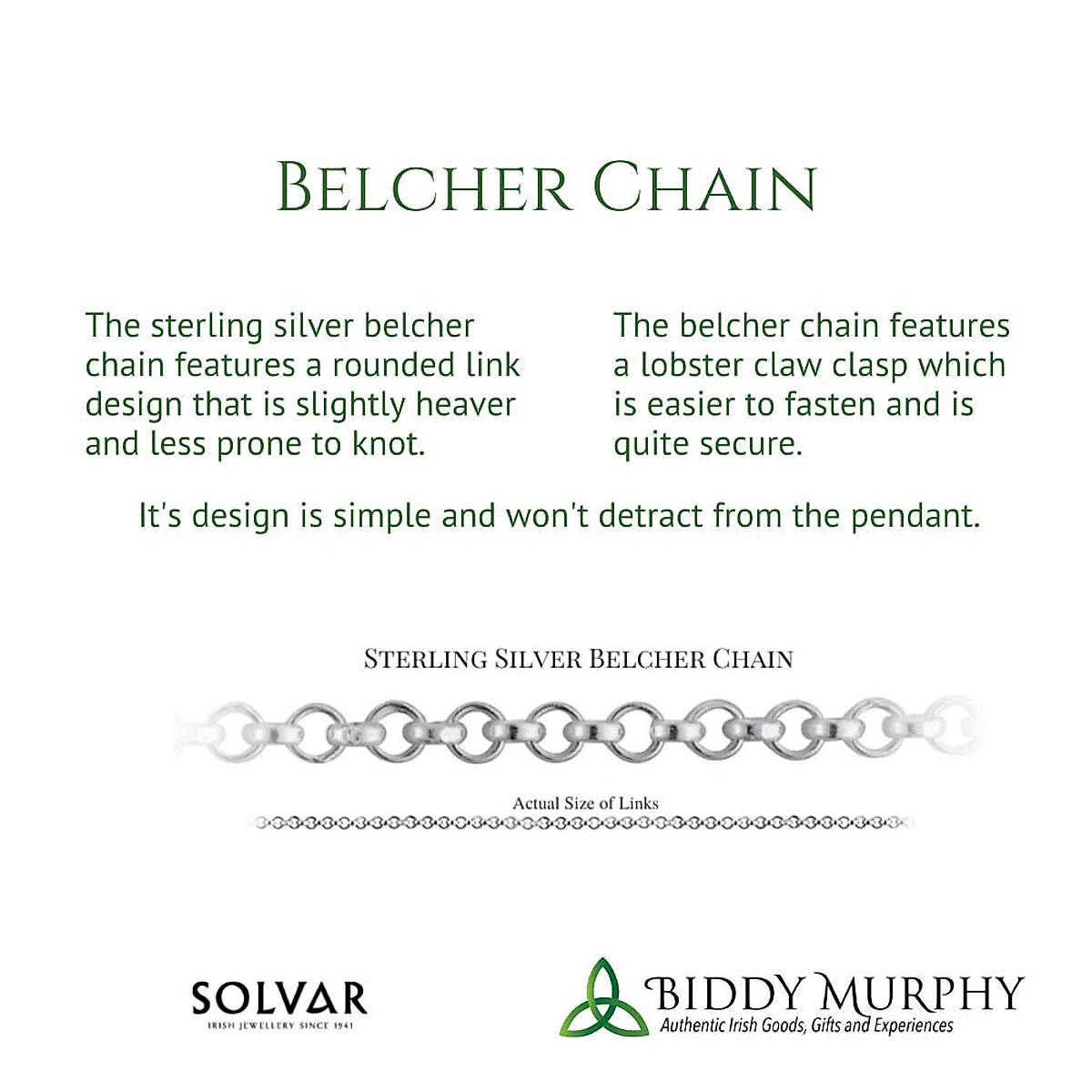 Biddy Murphy Authentic 925 Sterling Silver Irish Claddagh Necklace with Connemara Marble Inlay, Fine Celtic Jewelry for Women, 18" Length, 5/8" x 5/8" Inch Pendant, Imported from Ireland