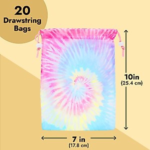BLUE PANDA Tie Dye Party Favors, Pastel Drawstring Tote Bags for Kids (7 x 10.25 In, 20 Pack)