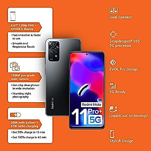 Xiaomi Redmi Note 11 Pro+ Plus 5G + 4G Global Version 256GB + 8GB Unlocked 6.67" 108MP Night Mode (Only Tmobile/Metro/Mint USA Market) + (w/Fast Car Charger 51w Bundle) (Graphite Gray)
