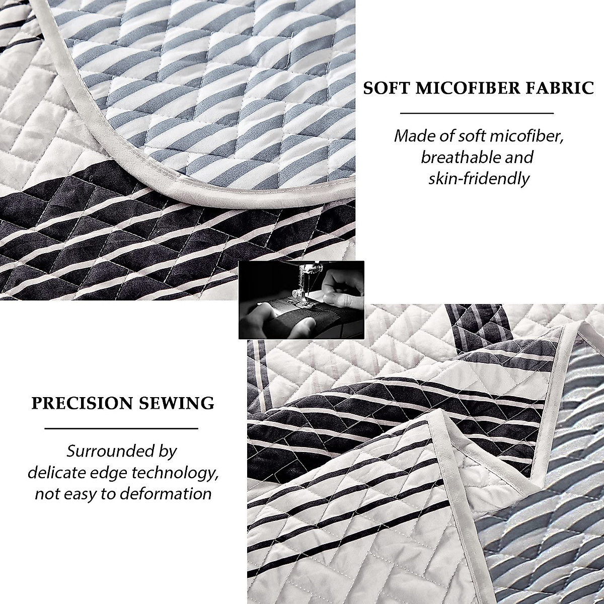 Mybedsoul Grey Boho Quilt Set King Size,3 Pieces Striped Bedspread,Soft Microfiber Coverlet for All Season-1 Quilt and 2 Pillow Shams,90"x104"