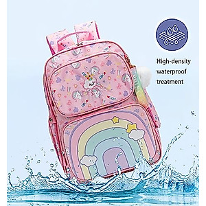 Uamdrup Pink Rainbow Unicorn Backpack For Girls,Kids GIrls Backapck With Lunch Box,16Inch Bookbag Schoolbag With Pencil Case Tote Bag