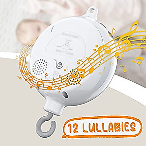 FEISIKE Baby Crib Mobile Arm with Music Box Spin Motor,23 Inch,Volume Control,3 Modes(Turn & Music,Turn Only, Music Only),Nursery Decor Hanger,Holder for DIY Clamp Mobile,12 Lullabies,30 Min Auto-Off